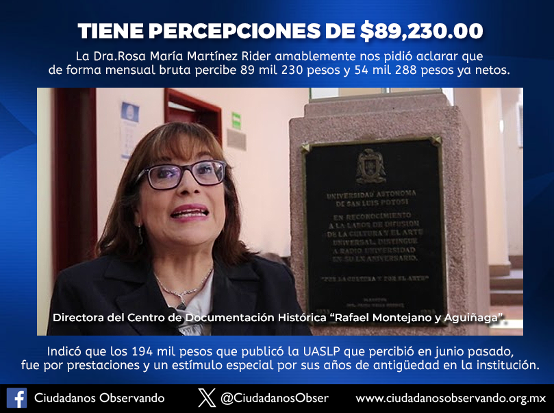 Rosa Ma Martinez percibe al mes 89 mil pesos :: Ciudadanos Observando